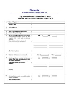 Boiler & Pressure Vessels Proposal Form – Phoenix of Zambia