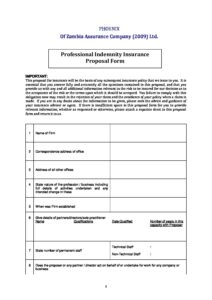 Professional Indemnity Proposal Form – Phoenix of Zambia